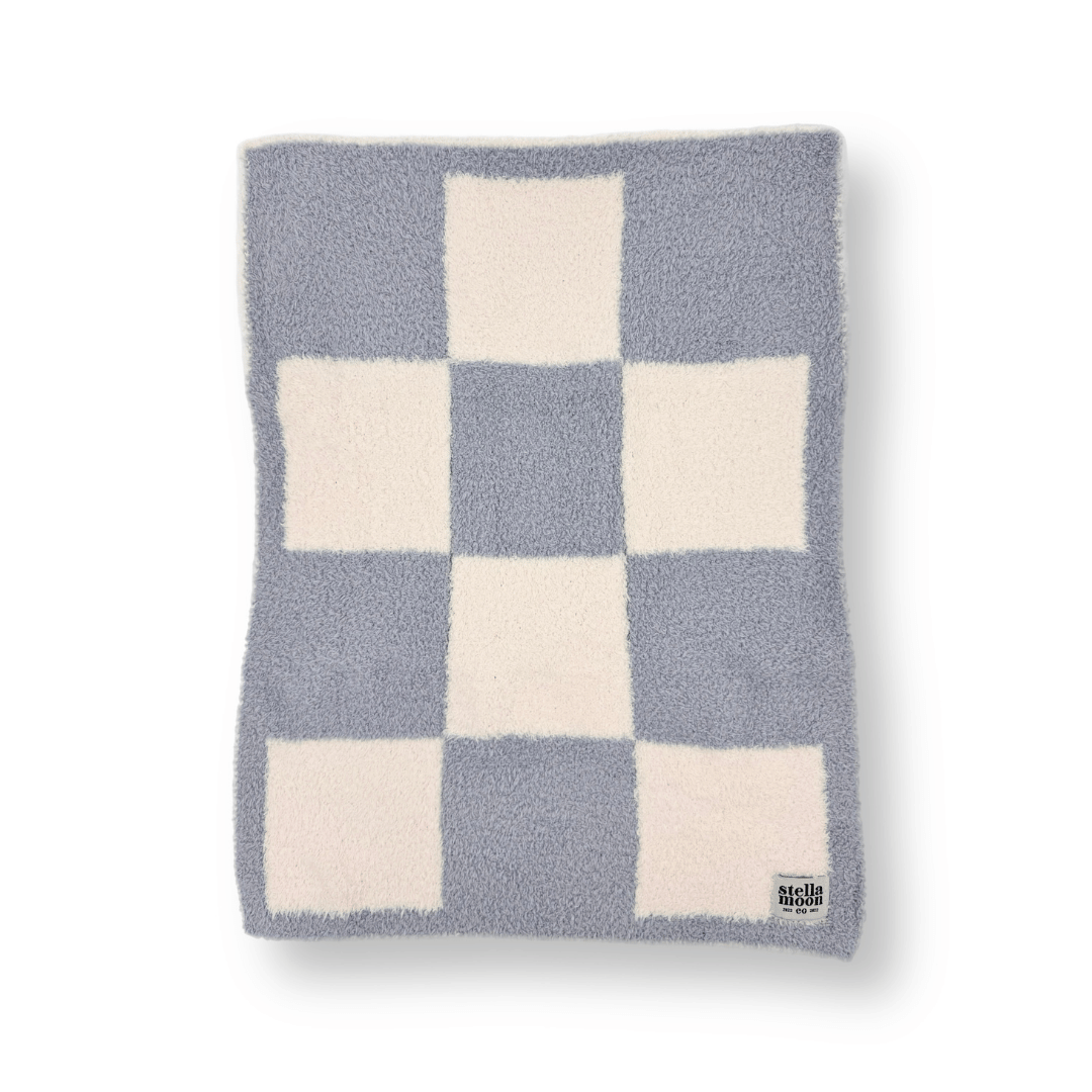 Soft Blue Mini Checkered Blanket - Newborn & OEKO-TEX Certified